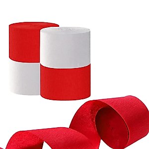 Capesaro Red and White Crepe Paper Streamers - 6 Rolls Party Streamers for Valentine's Day,Wedding,Birthdy Party Decorations