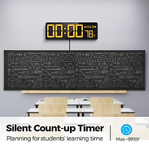 REACHER 16.5" Large Digital Wall Timer Clock with Countdown Timer, Auto Dimmer, Temperature, Remote Control, LED Wall Clock for Living Room, Office, Classroom, Gym
