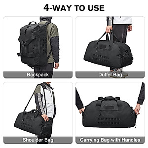 G4Free 70L Large Tactical Duffle Bag Men Sports Gym Backpack with Shoes Compartment Military MOLLE Duffel Backpack ( Black)