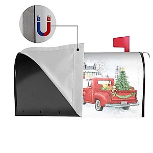 Christmas Mailbox Covers Magnetic Standard Size Winter Red Truck Snowflake Cute Dog Letter Post Box Cover Wrap Decoration Welcome Home Garden Outdoor (25.5x21 in) (25.5x21 in)