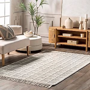 nuLOOM Huia Striped 8x10 Wool Area Rug for Living Room Bedroom Dining Room, Ivory