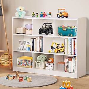 Grepatio Kids Bookshelf and Toy Storage Organizer, 3 Tier 8-Section Storage Daycare Shelf for Playroom, Children 3-Tier Open Wooden Display Book Shelf Organizer for Playroom, Classroom