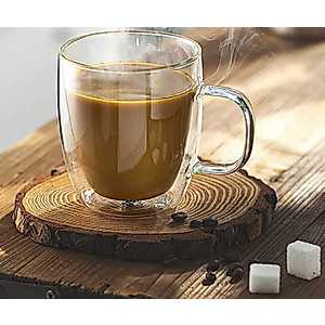 Blooming Life Style 2-Pack 12 Oz Double Walled Glass Coffee Mugs with Handle,Insulated Layer Coffee Cups,Clear Borosilicate Glass Mugs,Perfect for Cappuccino,Tea,Latte,Espresso,Hot Beverage