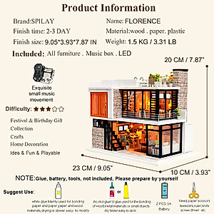 Spilay Dollhouse Miniature with Furniture,DIY Kit Mini Modern Villa Model with Music Box,1:24 Scale Creative Doll House Best Christmas Birthday Gift for Lovers Boys and Girls(Florence)