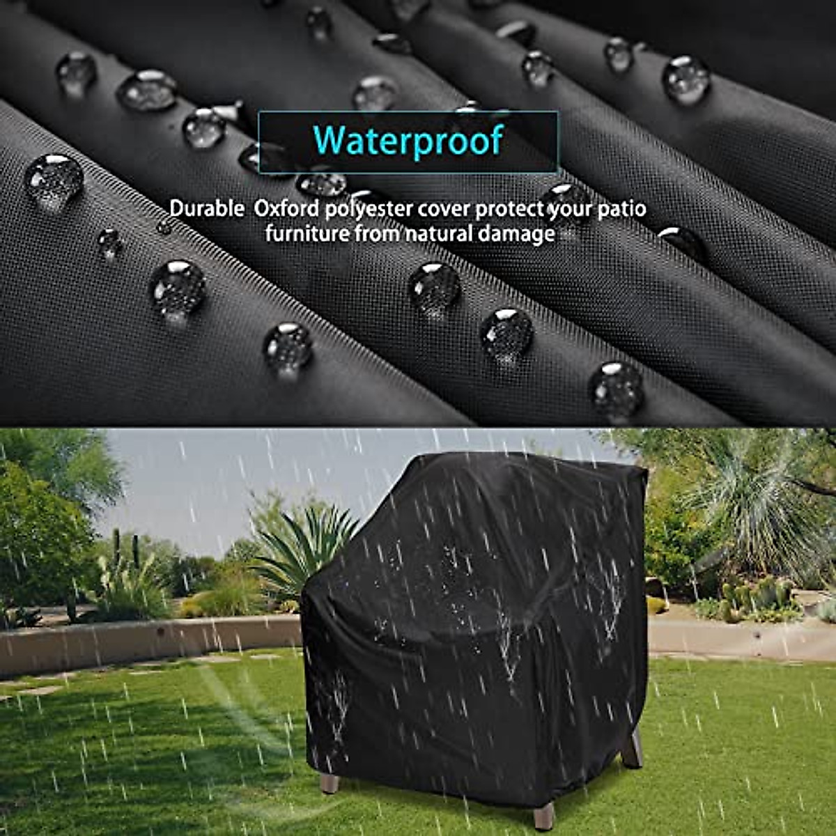 VARIETYFACE Waterproof Patio Furniture Covers,Outdoor Chair Covers 2 Pack Sunproof,Durable Lawn Chair Covers,Fits up to 35W x 38D x 31H inches Black