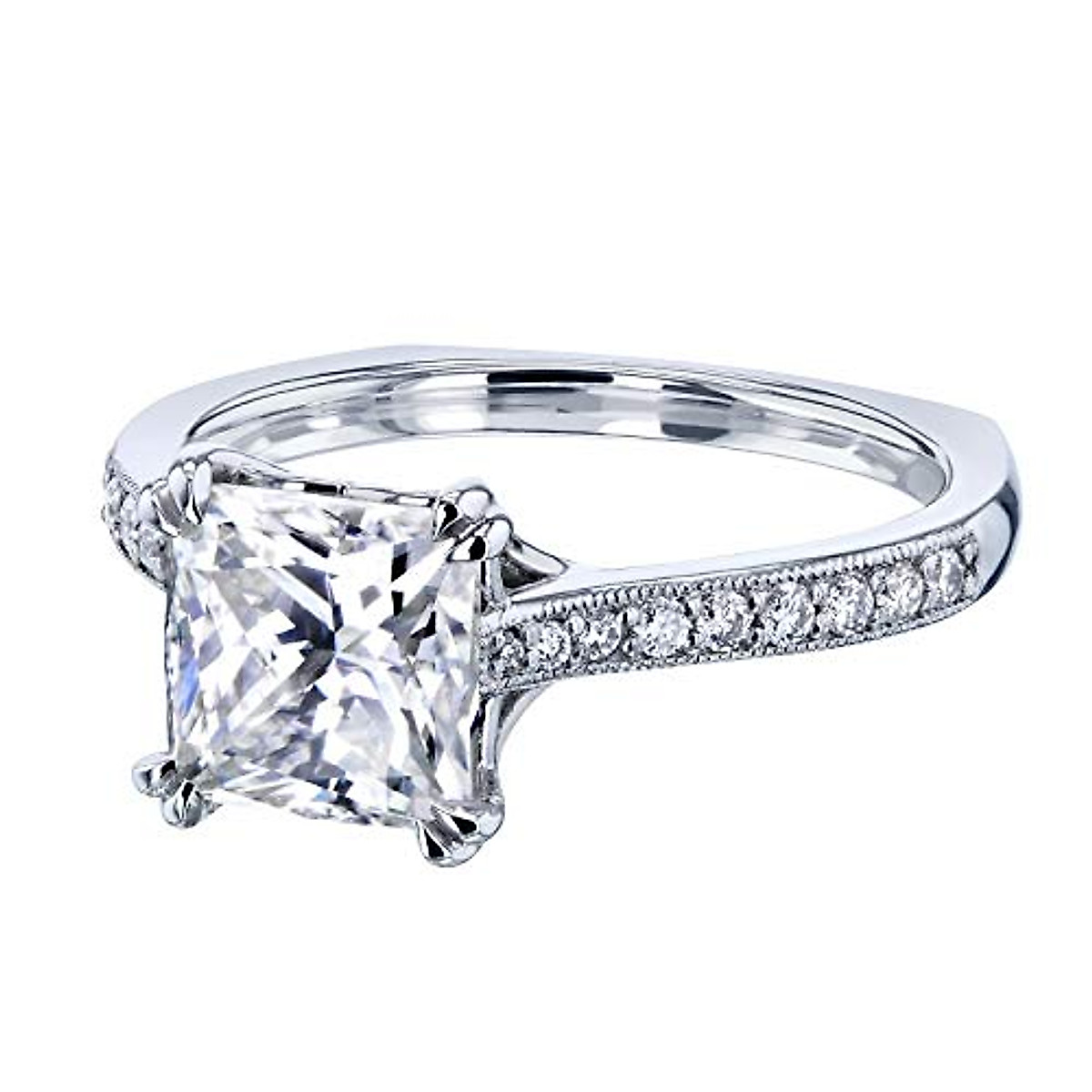 Kobelli Princess Moissanite Square Shank Trellis Engagement Ring 2 1/10 CTW 14k White Gold (GH/VS, GH/I), 5