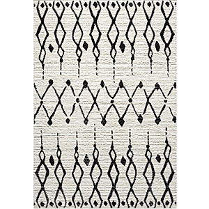 Abani Viva Cream Black Area Rug - 8 x 10 - for Living Room, Bedroom, Dining - Modern Moroccan Tribal Design - Soft, Durable, and Easy to Clean
