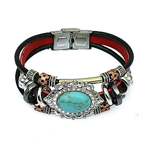 S SUSANN Leather Bracelets for Women Multilayer Bracelets for Women with Genuine Leather Layered Bracelets Boho/Bohemia Style Jewelry for Men and Woman, Turquoise