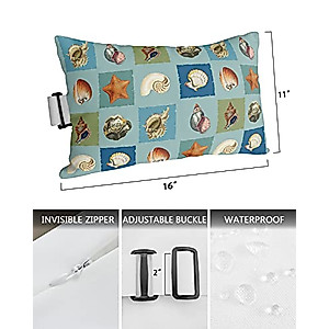 Recliner Head Pillow Ledge Loungers Chair Pillows with Insert Vintage Seashell Conch Starfish Patch Texture Lumbar Pillow with Adjustable Strap Outdoor Waterproof Patio Pillows for Beach Pool, 2 PCS