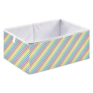 xigua Storage Cube Bright Rainbow Strips Foldable Storage Bins, Closet Shelves Organizer Fabric Storage Baskets for Clothes, Toys, Books, Office Supplies (Square)