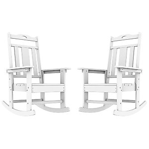 LOENIY HDPE Outdoor Rocking Chair Set of 2, All Weather Resistant Patio Rocker Chair with 350 lbs Heavy Duty, High Back Oversized Rocking Chair for Adult in Porch, Ergonomic Seat (White)