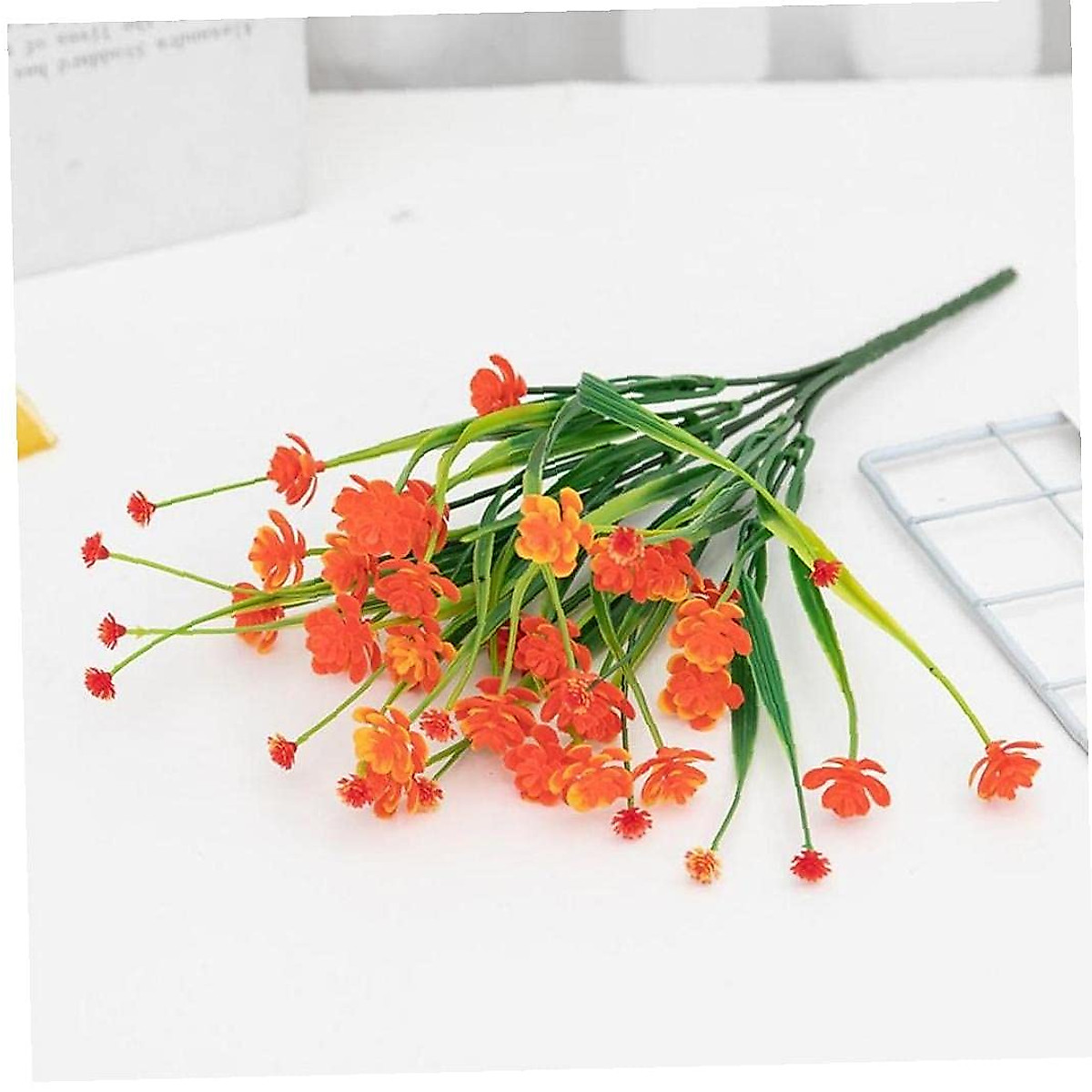 TOSSPER 1 Bundles Artificial Flowers, Fake Simulation Plant Plastic Shrubs for Home Garden Porch Window Wedding Party Decor (Orange)