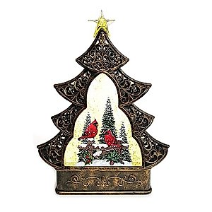 Christmas Snow Globes,Snow Globe with 8 Christmas Music Songs,6 Hours Timer Glitter Snow Globes Lantern,Christmas Tree Shape Snow Globe with Christmas Tree and Cardinal.