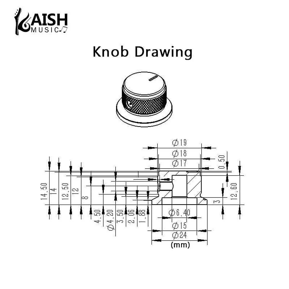 2-Pack Set Screw Style Aluminium Potentiometer Knobs 1/4" Universal Top Hat Knobs Bell Volume Tone Control Knobs for Guitar/Bass/AMPS/Preamps Black