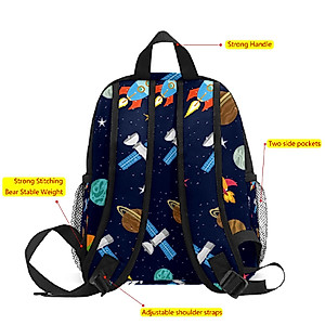 ZXIVGOQFR Schoolbag for Boys Girls Cute Kid's Toddler Backpack Space Stars Planets With Rockets Children Bag