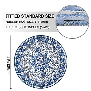 Ileading Round Rug 4ft Heidi Collection Round Area Rug, Washable Non-Shedding Round Fluffy Rug for Dining Room Entryway Foyer Living Room Bedroom Sofa (Blue)