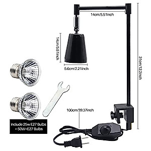 Reptile Heat Lamp Turtle Lights with Clip 360°Rotatable Basking Lamp Dimmable Switch Metal Stand with 25W/50W UVA UVB Full Spectrum Basking Spot Light, for Aquarium Fish Tank Reptile Amphibians Pets