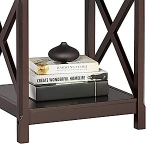 Yaheetech X-Design End Tables Set of 2, Sofa Side Table with Storage Shelf, 2 Tier Side Stand Small Table for Living Room Sofa Study, Easy Assembly, Dark Coffee