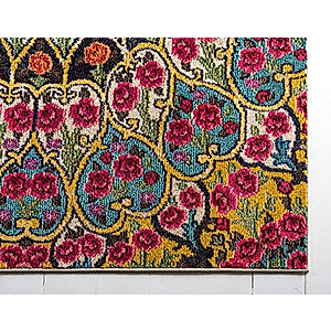 Unique Loom Vita Collection Bright Bohemian Over-Dyed Circular Floral Patterned Traditional Vintage Area Rug, 8 ft x 10 ft, Multi/Yellow
