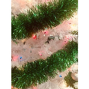 Tinsel Garland 25 ft, Perfect for Memorial Day, 4th of July, Christmas, New Year's Eve Celebration, Wedding, Birthdays, Festivities, Special Events, Decorative Accents-1 Green, 25ft Long