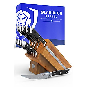Dalstrong 12-Piece Knife Block Set - Gladiator Series Elite - Black Handles - German HC Steel - Hand-Made Manchurian Ash Wood Block - NSF Certified