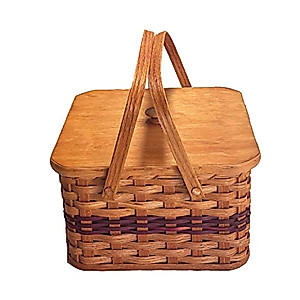 Amish Double Pie Carrier Square Oak Handmade Basket Swinging Handles by Amish Baskets and Beyond (Wine)