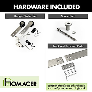 Homacer Mini Brushed Nickel Non-Bypass Sliding Barn Door Hardware Kit, for One/Single Door, 54-inch Long Flat Track, Straight Design Roller, Cabinet TV Stand Console Use…