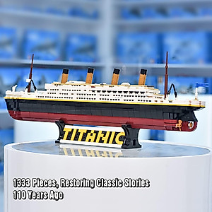 RiceBlock Large Titanic Model Building Block Kit, Home Alone Adults Challenging Huge Hard Titanic Cruise Ship Model Building Set Toys for Kids, 1333 Pieces