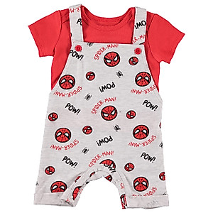 Spiderman Baby Boys Newborn Infant Shortall Romper and T-Shirt Gift Set - Marvel Avengers Baby Boy Clothes (Red/Grey/Black, 24 Months)