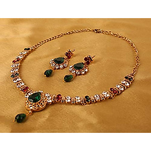 Touchstone Indian jewelry sets for women necklace set red green wedding artificial jewellery kundan gold earrings choker temple costume bollywood traditional sangeet necklaces in antique gold tone