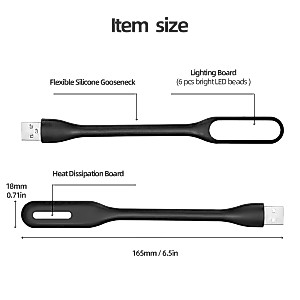 FINENIC USB LED Light Lamp for Power Bank (10 PCS) Portable Eye Care Mini Night Light with Flexible Arm, USB Gooseneck Reading Lamps Book Light,Compatible for Desktop, Notebook Laptop (10-Black)