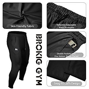 BROKIG Mens Lightweight Gym Jogger Pants,Men's Workout Sweatpants with Zip Pocket(Black,Large)