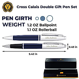 Cross Pen Set | Engraved/Personalized Cross Calais Ballpoint and Rollerball Double Pen Gift Set with Case - Blue. Engraved gift for man or women, with your custom name or message