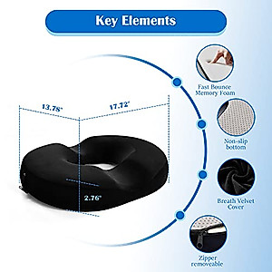 Donut Pillow for Tailbone Pain Hemorrhoid Butt Donut Back Ergonomic Car Seat Cushion for Office Chair,Orthopedic Memory Foam Sitting Pillow Butt Cushion for Coccyx Sciatica Pregnancy Pressure Relief