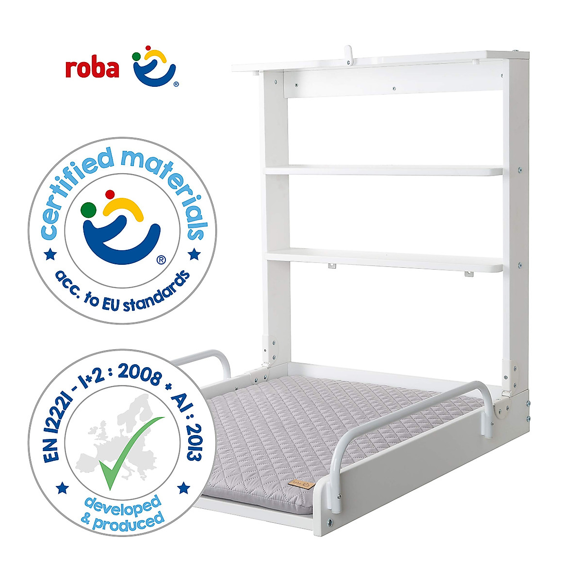 roba Wall Mounted Baby Changing Table, Foldable & Secure Baby Changing Wall Unit White