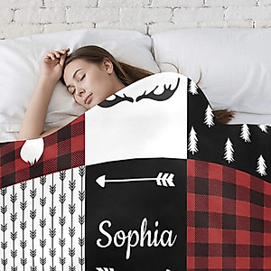 Arrow Bear Plaid Personalized Baby Blanke Name Soft Fleece Swadding Blankets Throw for Newborn Baby Girls Boys Pet Nursery 30'' x 40''