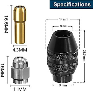 Drill Chuck Collet Set for Dremel Accessories for Dremel Drill Bits, with Quick Change Adapter and Rotary Drill Nut Tool – 1/32" to 1/8" Shank Size Replacement Kit (Set 1)