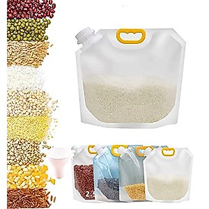 Large 1.3" Diameters Cereal Containers Storage Airtight Dispenser Dry Food Storage Pouches with Lids Grain Moisture-Proof Sealed Bag Clear Ziplock Bags Reusable Kitchen Organization Stackable 5 Pcs