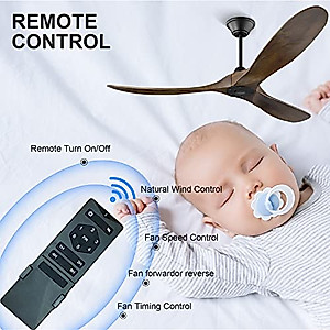 Outdoor Ceiling Fans without Light, 70" Modern Low Profile Flush Mount Ceiling Fan with Remote, 3 Blades Propeller Ceiling Fan No Lights for Patios Farmhouse Bedroom, 6-Speed, Quiet DC Motor, Timer