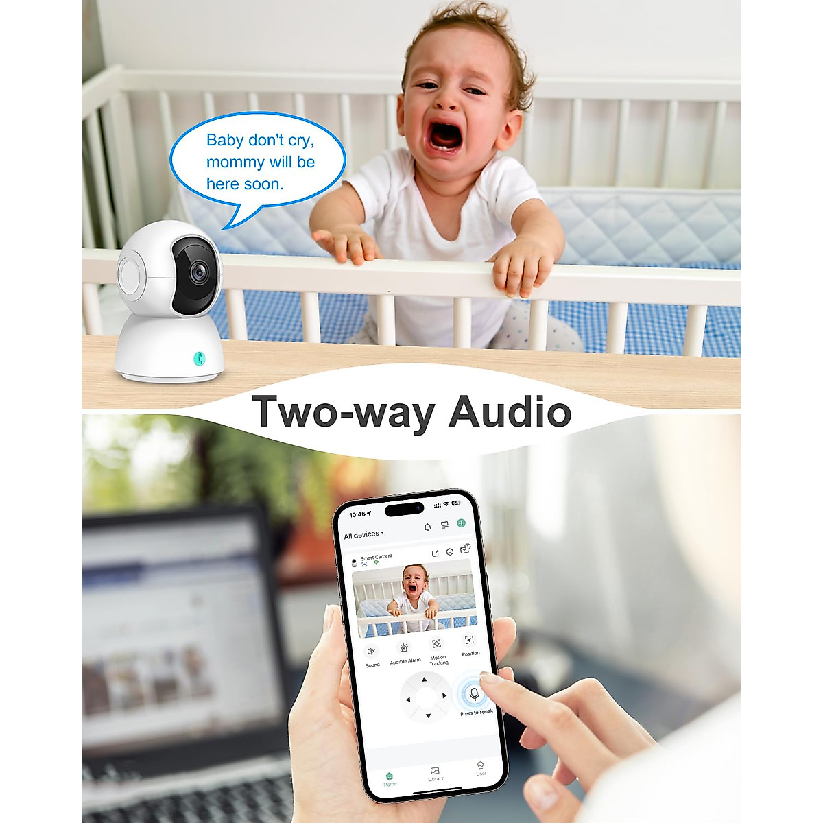 OFYOO 2K Security Camera Indoor(2pk), Baby Monitor Pet Camera with Phone App, 360-Degree WiFi Camera for Home Security, One-Touch Calls, Smart Motion Tracking, IR Night Vision, NO Installation