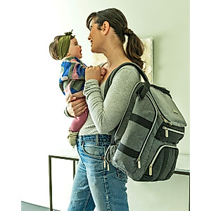 Baby Brezza Ultimate Changing Station Baby Diaper Bag Backpack - Extra Large Capacity Design with 17 Pockets, Perfect for 1 Baby or Twins, Grey