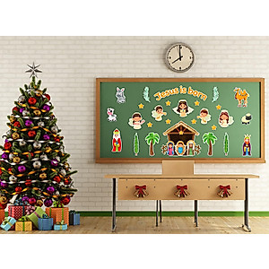 WaaHome Jesus is Born Christian Bulletin Board Decorations Set 38pcs Religious Nativity Scene Cutouts Birth of Jesus Bulletin Board Borders for Kids Christmas Sunday School Classroom Decorations