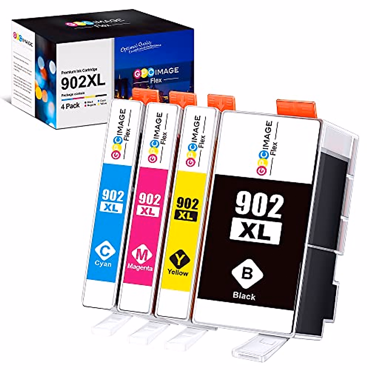 GPC ImageFlex 902XL Compatible Ink Cartridge Replacement for HP 902 Ink cartridges 902XL 902 XL Ink Cartridges Compatible with Officejet 6978 6968 6962 6958 6970 6950 6960 Series Printer(4-Pack)
