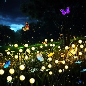 Firefly Solar Garden Lights Outdoor, Solar Firefly Lights, 4 Pack 32 LED Vibrant Firefly Starburst Swaying Lights, Waterproof Solar Decorations Lights for Yard Walkway (Warm White)