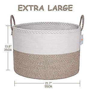Extra Large 100% Cotton Rope Basket 21.7" x 21.7" x 13.8"-XXXL Woven Blanket Basket with Handles/Clothes Hamper Collapsible/Portable Nursery Storage Bin/Baby Toys Box/Laundry Baskets for Kids