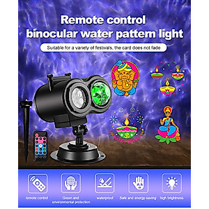 Holiday Halloween Valentine Party Christmas Diwali Projector Light (Indoor Outdoor Waterproof), 16 Slides (4 Pictures Each), 10 Wave Effects, Remote Control (Power Timer Speed Flash), 3 Mounting Ways