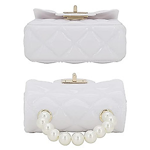 Mini Jelly Purse Flap Handbag with Pearls Top Handle Faux Quilted Crossbody Bag White