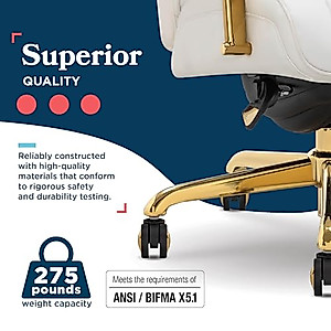 La-Z-Boy® Symphony Executive Mid-Back Office Chair, Diamond Quilt Design, Pocket Coil Cushion, Padded Armrests, Ergonomic Computer DeskChair, Swivel Metal Base, Bonded Leather, White and Gold