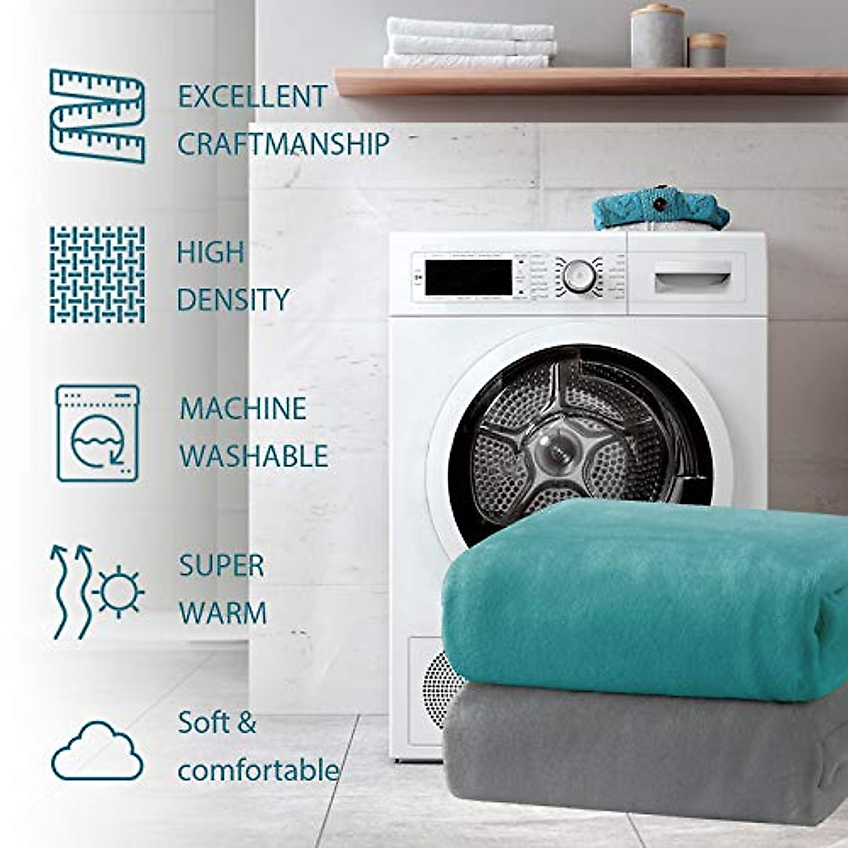 Teal Grey Graident Farmhouse Throw Blanket Flannel Fleece Blanket, Lightweight Blanket for Women Adult Girl, Baby - Microfiber Nap Blanket for Couch, Bed, Sofa - 50" x 40" Rustic Ombre Turquoise Gray