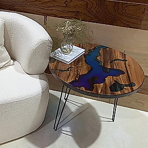 Aurtem Modern Round Coffee Table with Blue Epoxy Home Furniture Household Essential Coffee Table Sturdy Wooden, Resin Console Table Accent Piece for Your Living Room and Office (24''X24'')